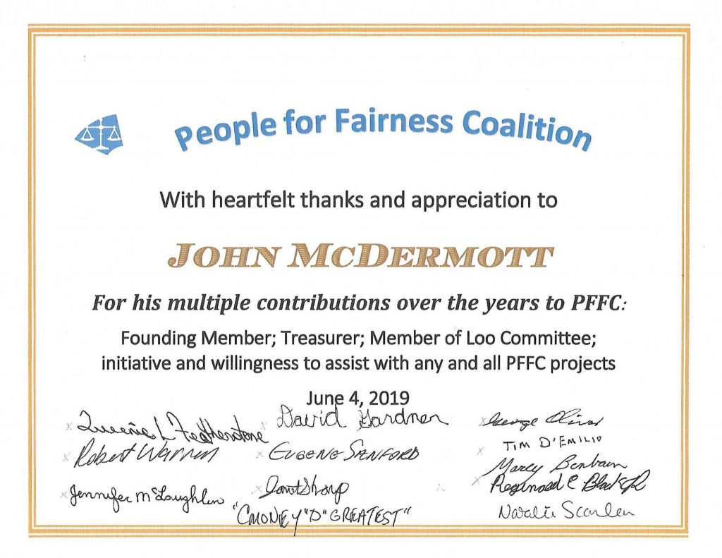 John McD certificate - People For Fairness Coalition